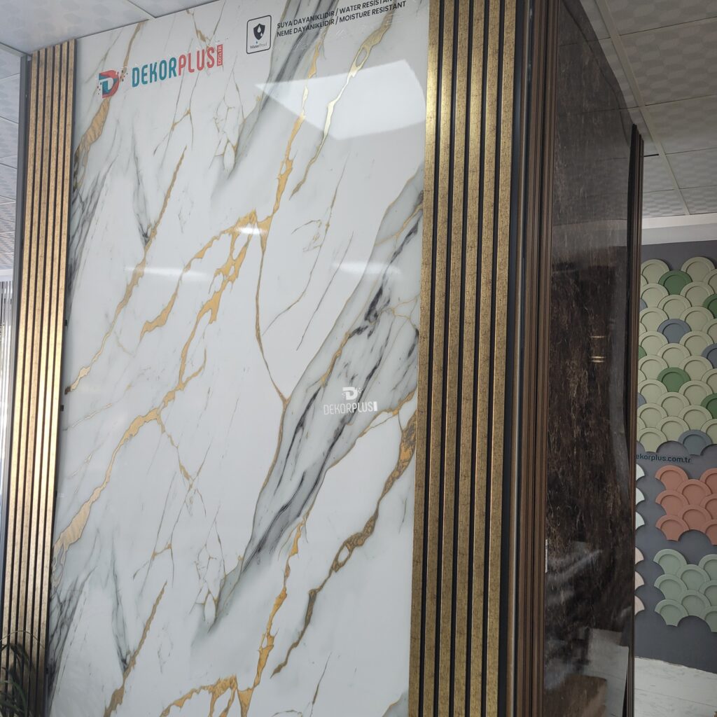 122x280cm Beyaz Gold Mermer Desenli Pvc Duvar Paneli – Dekor Plus