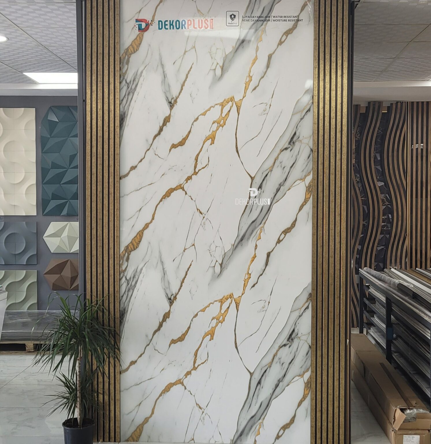 122x280cm Beyaz Gold Mermer Desenli Pvc Duvar Paneli – Dekor Plus