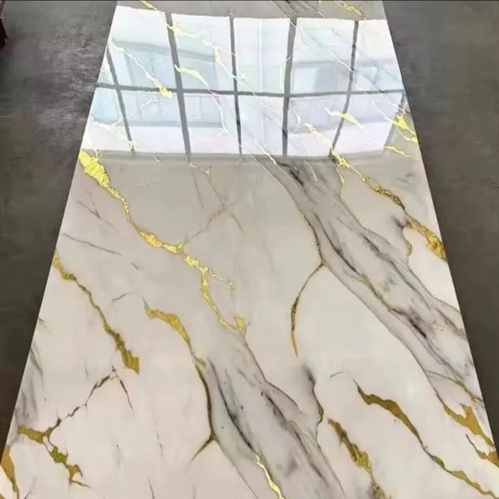 122x280cm Beyaz Gold Mermer Desenli Pvc Duvar Paneli – Dekor Plus